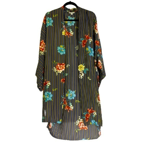 Umgee | Sweaters | Umgee Black Multicolor Stripe Floral Duster Kimono ...